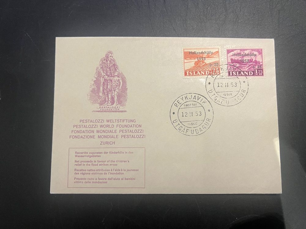 Iceland 1953 FDC, Hollandshjálp, Pestalozzi Foundation(V439) (Gebraucht) in Hinwil für CHF 2 ...