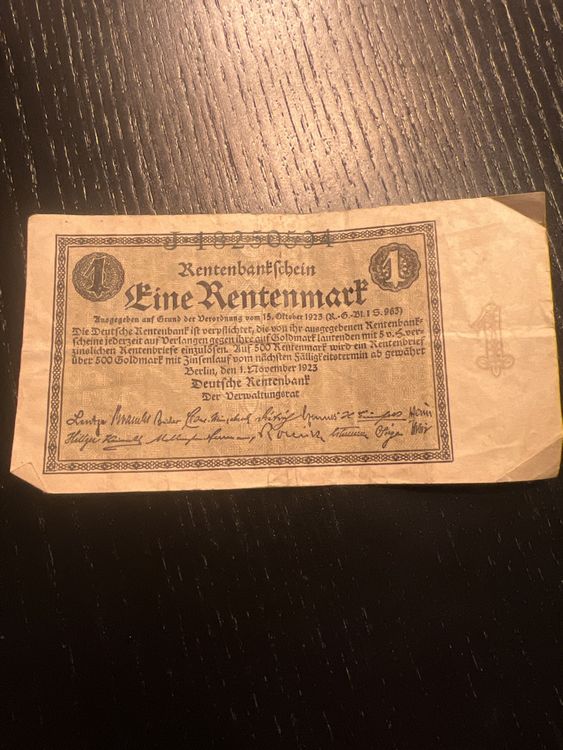 Alte Rentenbankschein - Eine Rentenmark 1923! (Gebraucht) in Meilen für ...
