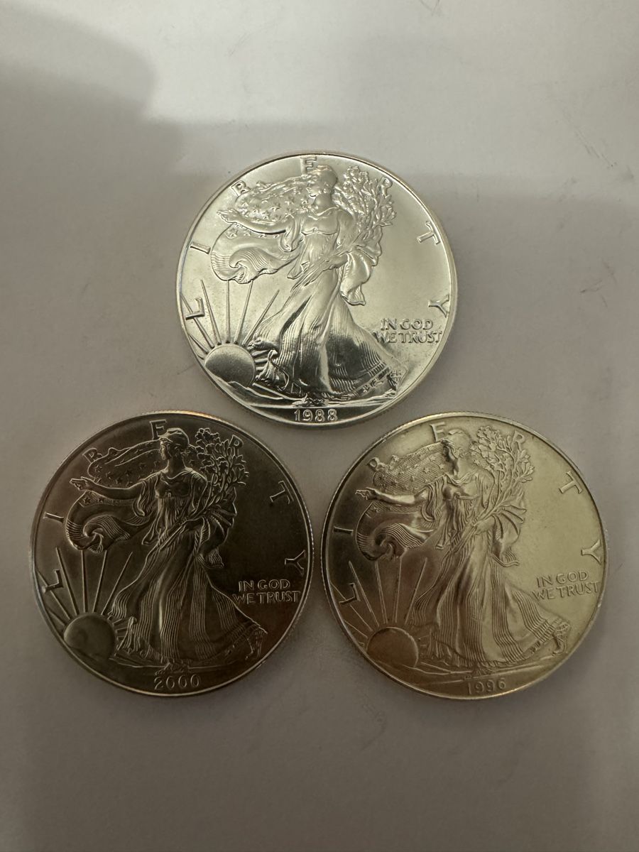 3 x Eagle Dollar USA 1 Unze Silber 1988/1996/2000 (Gebraucht) in ...