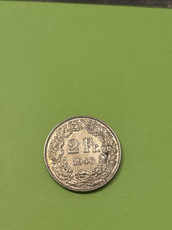 Silbermünze 2 Fr. 1940 Helvetia Schweiz (Gebraucht) in Ebnat-Kappel für CHF 10 – mit Lieferung ...