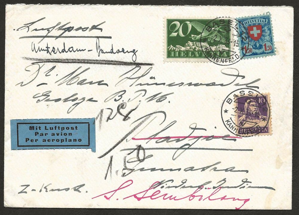 Flugpost Schweiz 1933 Basel Amsterdam Bandoeng Luftpost (Gebraucht) in Au ZH für CHF 16 – mit ...
