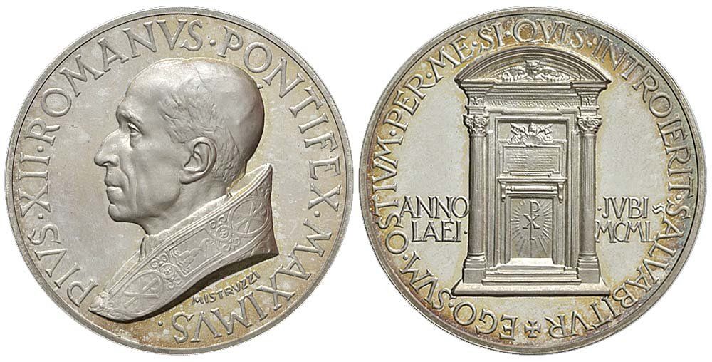b- Rom, Pius XII., Silbermedaille 1950 Heiliges Jahr (Gebraucht) in Chiasso für CHF 100 – mit ...
