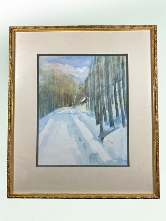 Superbe aquarelle paysage montagne enneigé signée ITZI 1992 | Kaufen auf Ricardo