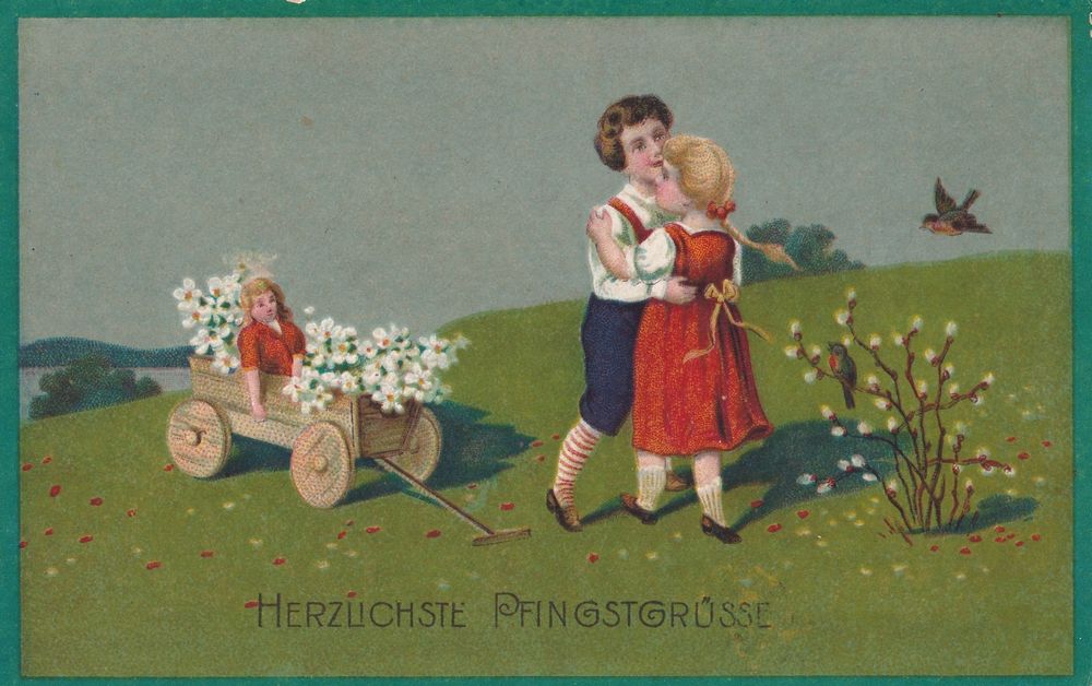 Kinder mit Puppe im Wagen • Litho, Pfingsten, Spielzeug (Gebraucht) in ...