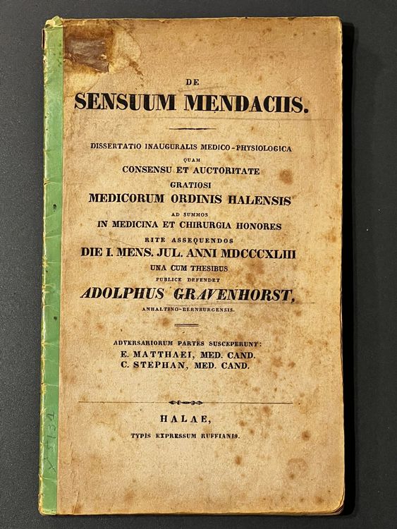 Antike philos.-med. Diss.: De Sensuum mendaciis. Halle 1843 (Gebraucht ...