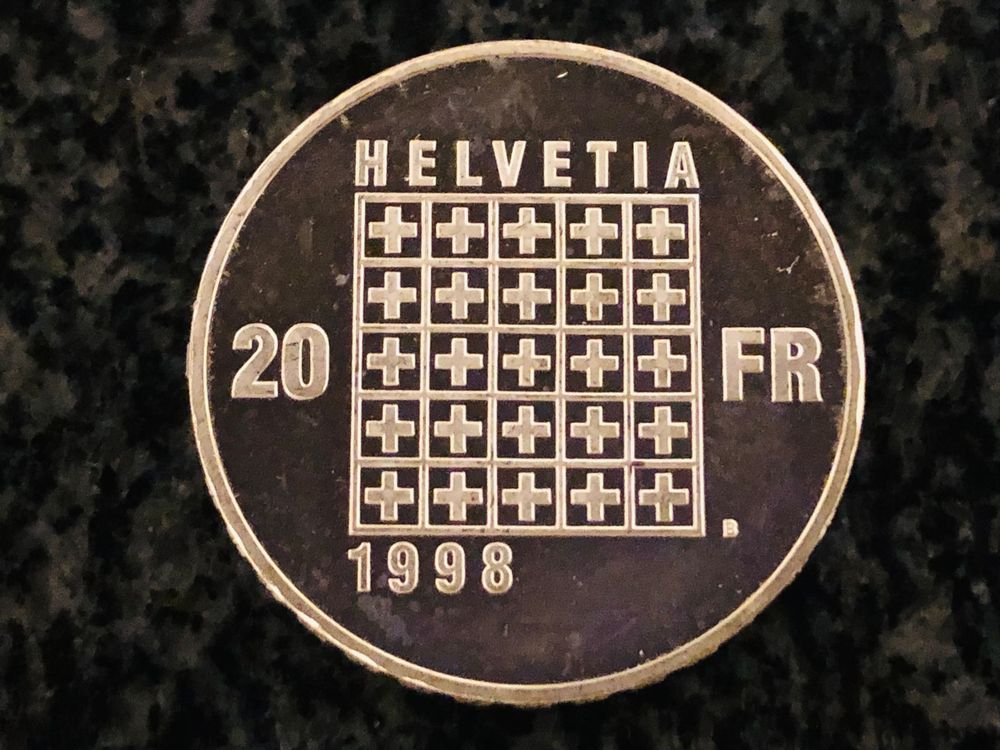 20 Fr. Gedenkmünze sitzende Helvetia 1998 | Kaufen auf Ricardo