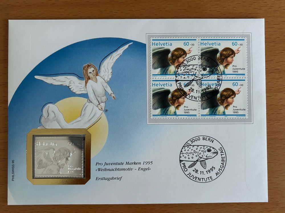 Münzbrief Pro Juventute Engel Silber 1995 selten (Gebraucht) in Esslingen für CHF 20 – mit ...