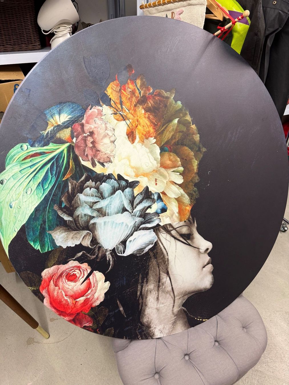 Design Bild aus Holz Rund - Frau mit Blumen auf Kopf - 110cm (Gebraucht ...