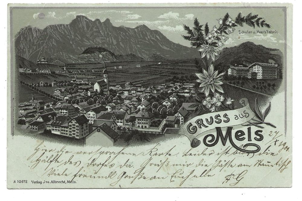 Gruss aus Mels SG Fabrik Schuler Heer Mondschein-Litho 1900 | Kaufen auf Ricardo