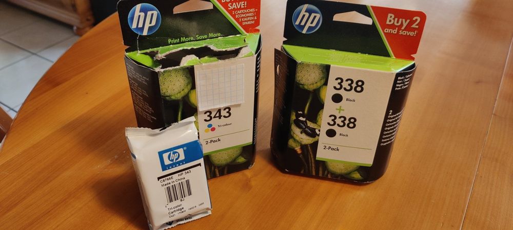 HP 338 (2x) + HP 343 (1x) Tintenpatronen (Neu und originalverpackt) in ...