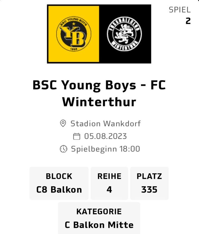 YB - FC Winterthur Samstag 05.08.2023 18.00 Uhr / C8 Balkon | Kaufen ...