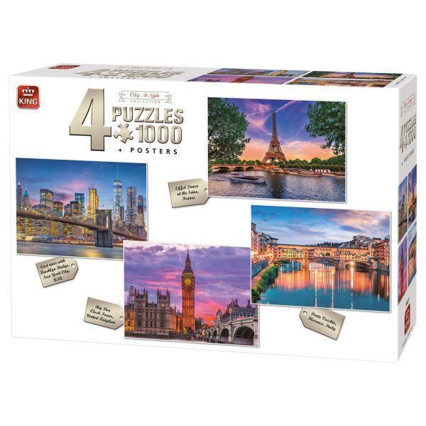 Puzzle City Night, Paris, New York, London 4 x 1000 T., neu (Neu und ...