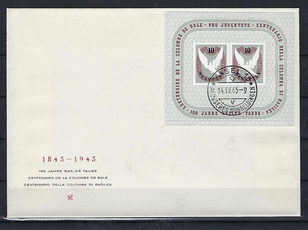 100 Jahre Basler Taube Block Brief 14.APRIL45 ET. 14448 (Gebraucht) in ...