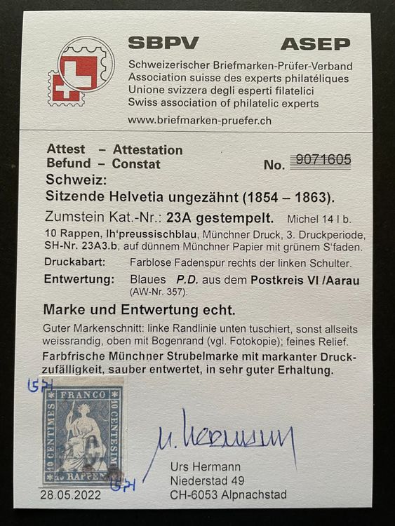Strubel 23A (23A3.b) BLAUES P.D., sehr gute Erhaltung ATTEST (Gebraucht ...