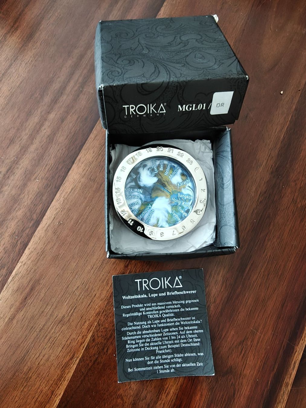 Vintage Troika Brass world clock magnifying glass bureau (Gebraucht) in ...