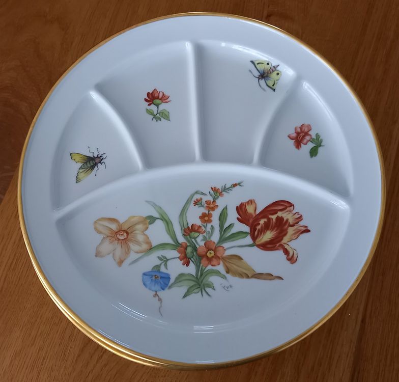 SET AN 4 *TIRSCHENREUTH - FONDUE BOURG.-TELLER* BEMALT/DM 27 (Gebraucht ...