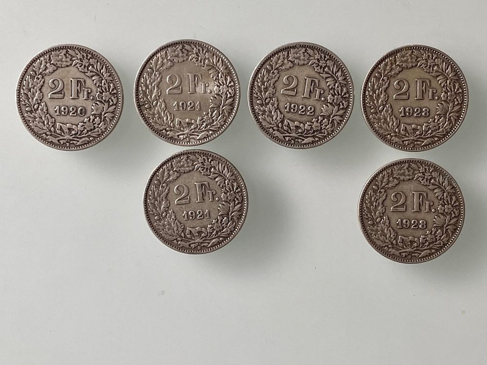 2.- Zweifränkler 1920-1921-1922-1928 (Gebraucht) in Pratteln für CHF 34 – mit Lieferung auf ...