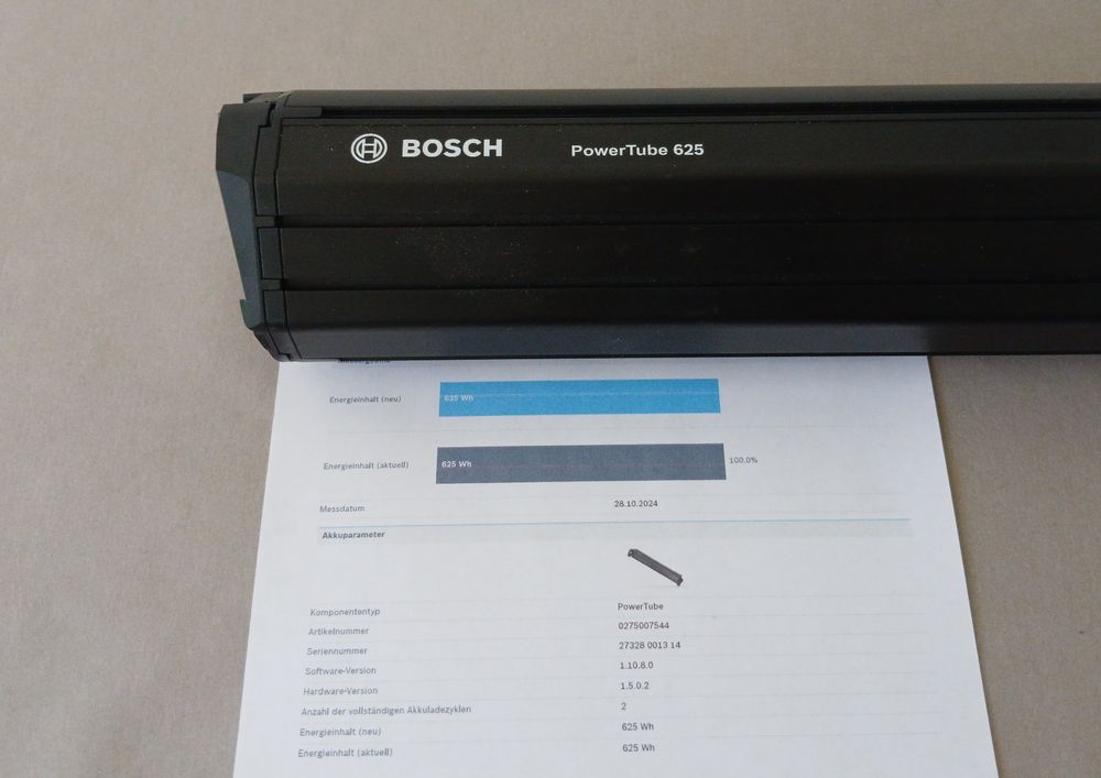 Bosch PowerTube 625 Akku vertikal - 625Wh 100% - Messbericht (Gebraucht ...
