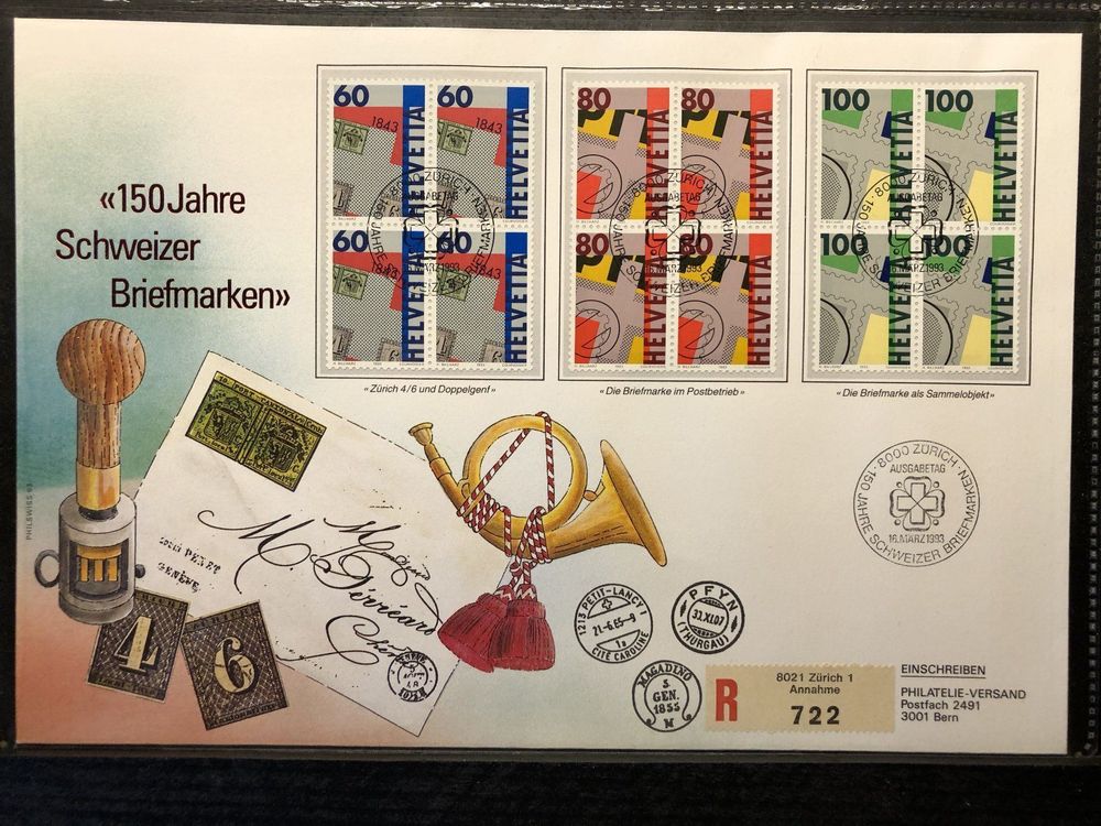 FDC Grossbrief 150 Jahre Schweizer Briefmarken 1993 ET (Neu (gemäss Beschreibung)) in ...