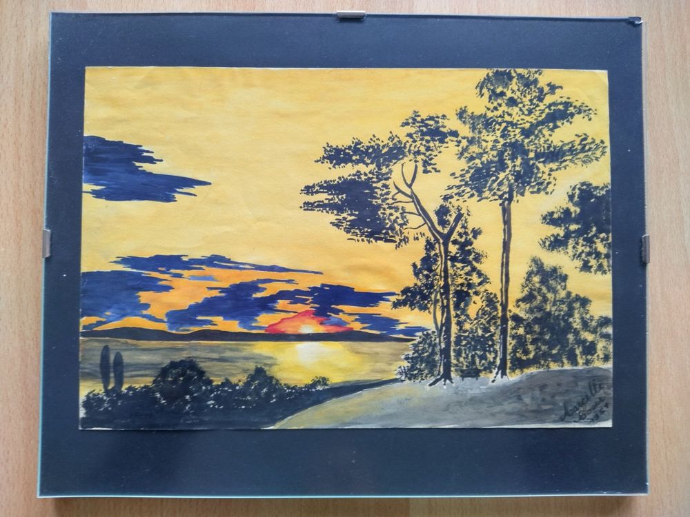 Bild Aquarell / Sonnenuntergang / signiert / gerahmt (Gebraucht) in Jona für CHF 2 – mit ...