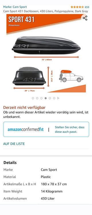 Dachbox Camtek 431 universal Halterung (Gebraucht) in Liebefeld für CHF ...