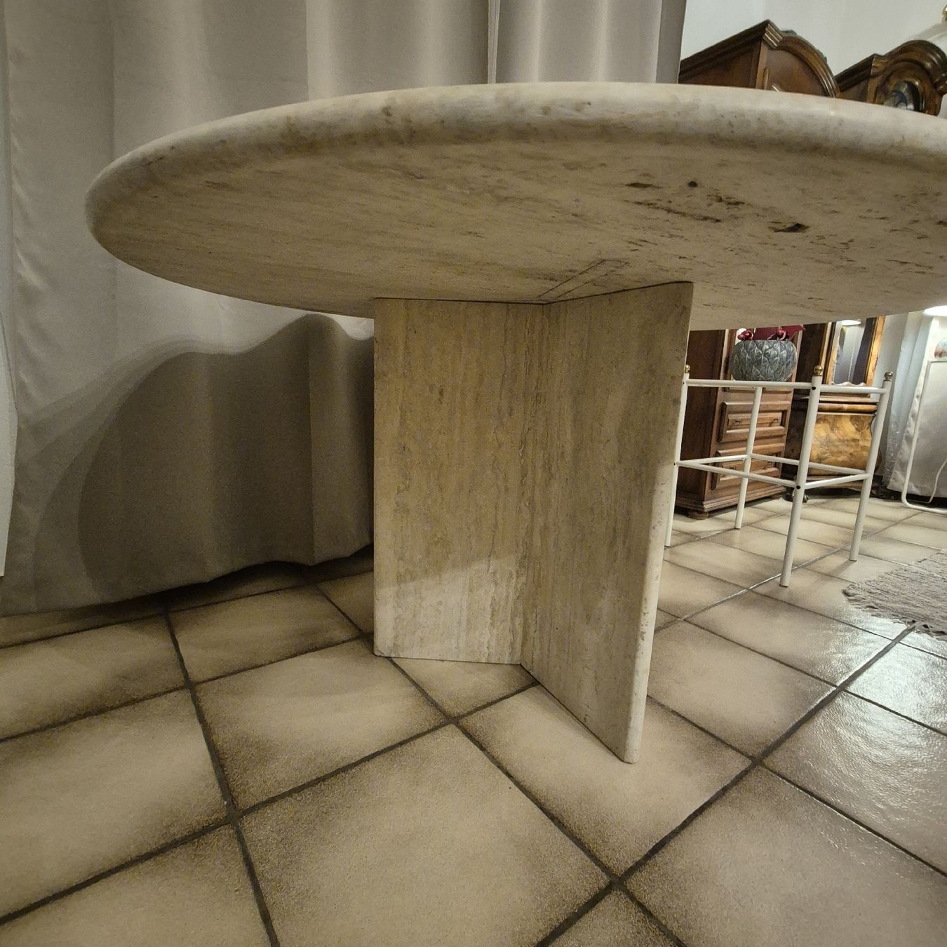 Table basse ronde en travertin véritable, vintage chic (D'occasion) à ...