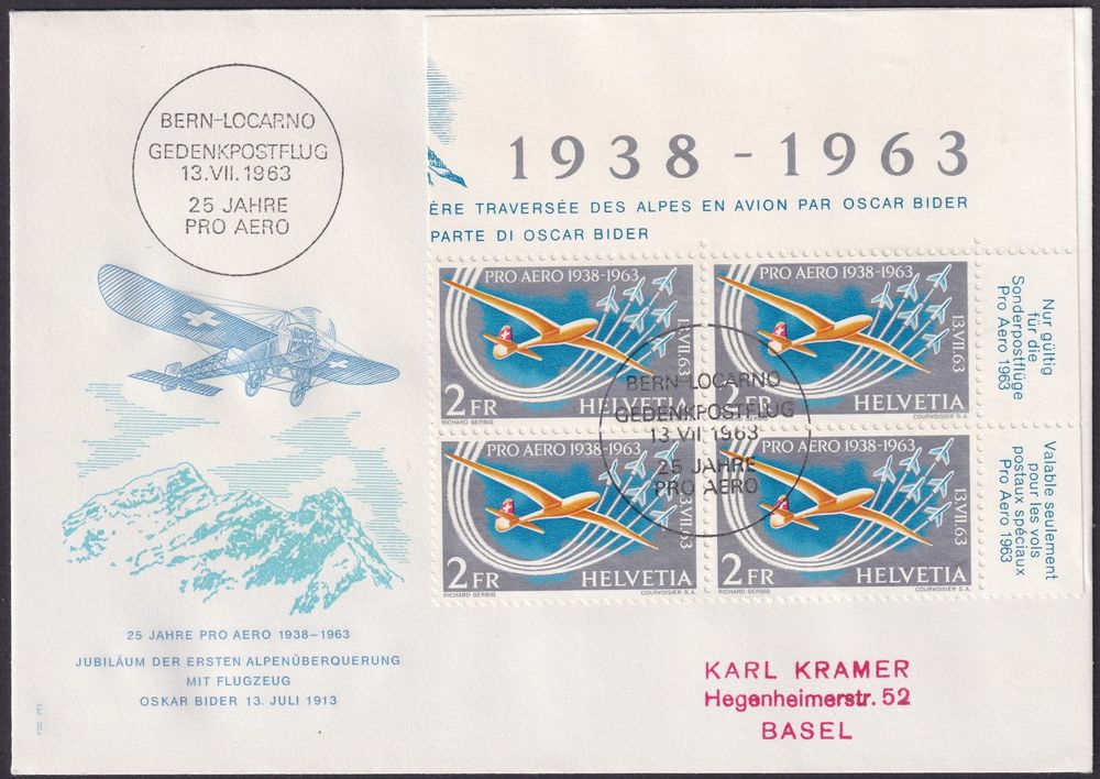 1963, F46 sauberer FDC Brief mit Viererblock Pro Aero (Gebraucht) in Sursee für CHF 19.9 – mit ...