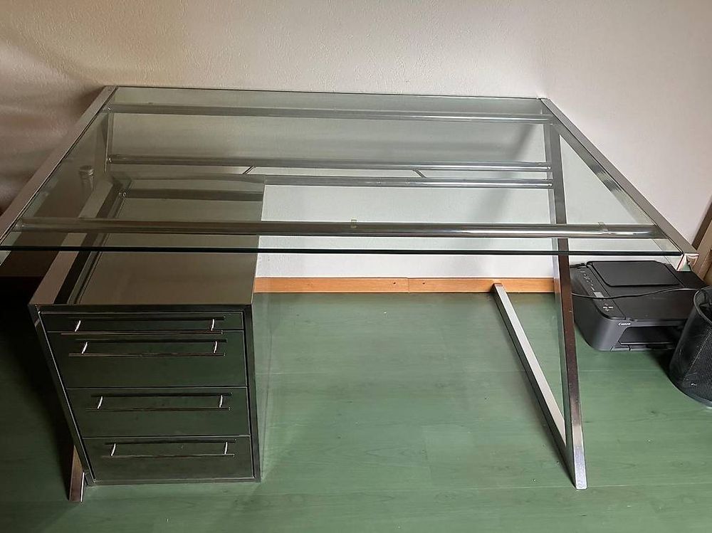 Bureau en verre et caisson (Gebraucht) in Laconnex für CHF 100 – nur Abholung auf Ricardo kaufen