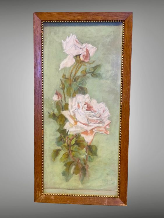 P. PACHE - Ancienne Peinture nature morte roses pastel sec | Kaufen auf Ricardo