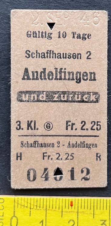 Billett Schaffhausen 2 Andelfingen und zurück 3. KI. 1946 (Gebraucht) in Wabern für CHF 3 – mit ...