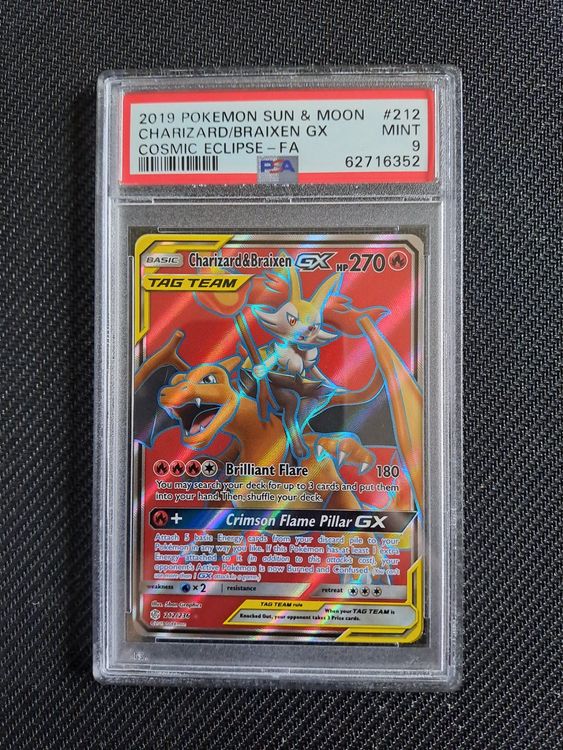 Pokémon PSA 9 Charizard & Braixen GX 212/236 Cosmic Eclipse! | Kaufen auf Ricardo