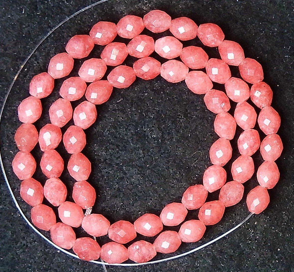 1 Strang echte Madagaskar Rosenquarz Perlen 6 x 5 mm facet. (Neu ...