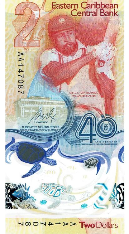 East Caribbean 2 Dollar 2023/24 UNZ COMM.40th Serie AA P-61 | Kaufen ...