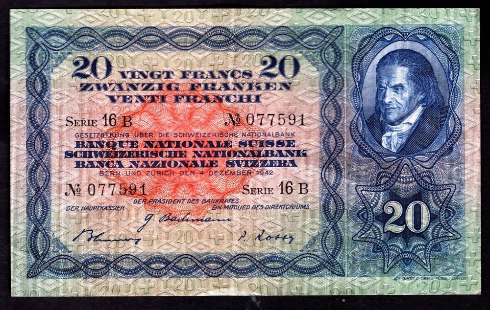 BANKNOTE TYP PESTALOZZI 1942 SIGNIERT ROSSY SELTEN !!!! (Gebraucht) in ...