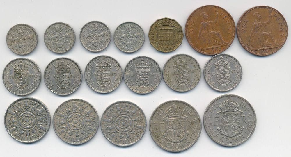 England Elizabeth II Penny - Half Crown 18 Münzen 1953- 1967 (Gebraucht) in Au SG für CHF 4.9 ...