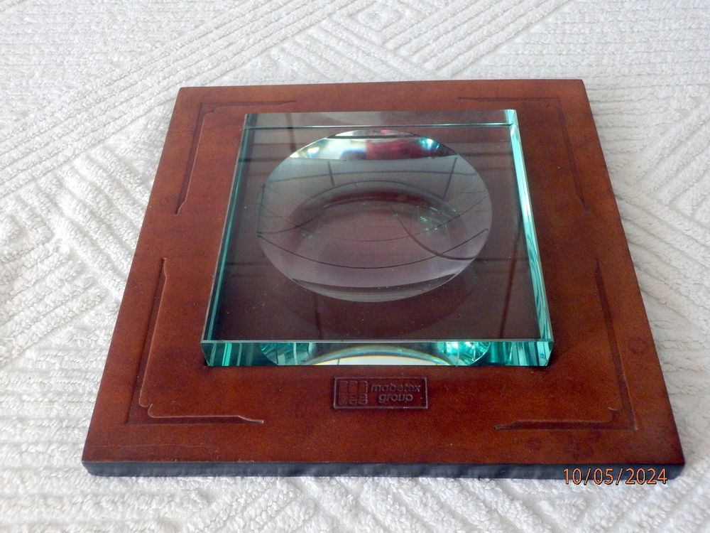 Aschenbecher, Kristall / Leder mit Firmenlogo, Mabetex Group (Gebraucht ...