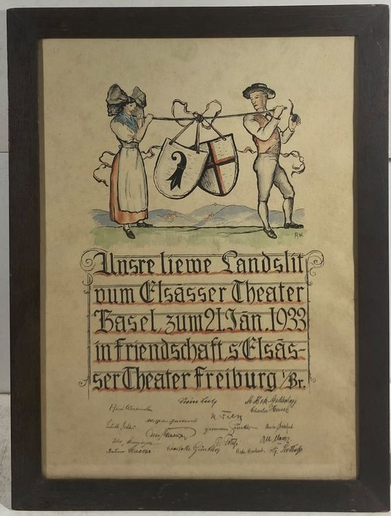 Antike Basler Trachten Szene Aquarell Monogrammiert | Kaufen auf Ricardo