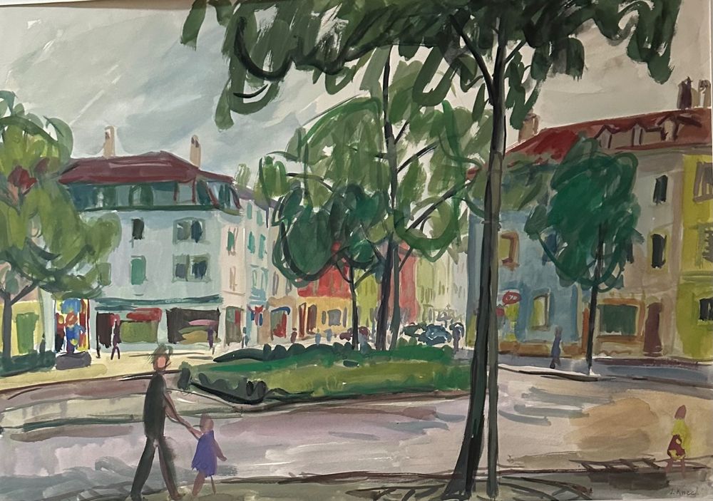 Josef Knecht (1913) Grosse Strasse Ansicht Aquarell | Kaufen auf Ricardo