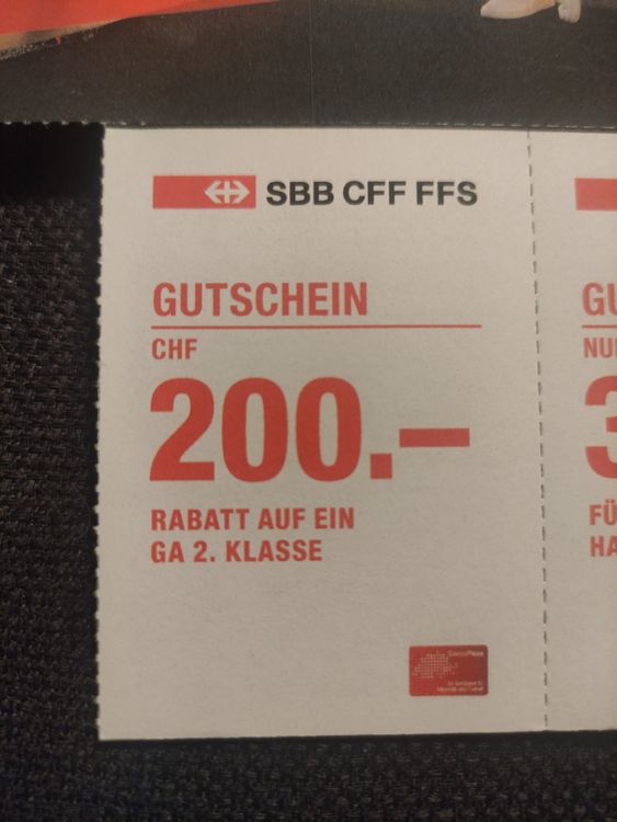 SBB GA Gutschein 200 CHF - 2. Klasse (Neu und originalverpackt) in Hünenberg für CHF 95 – mit ...
