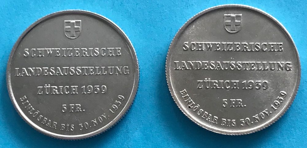 2 schöne Schweizer Silber 5 Franken-Gedenkmünzen LANDI 1939 | Kaufen auf Ricardo