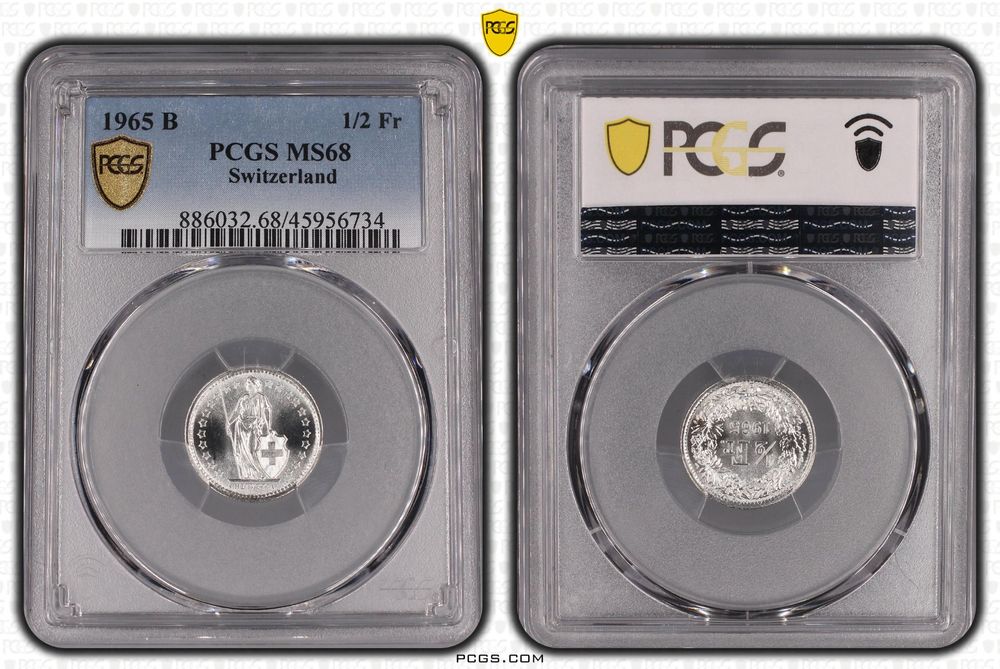 PCGS MS68 - Silber 1/2 Franken 1965 - STEMPELGLANZ (Gebraucht) in Basel für CHF 49 – mit ...