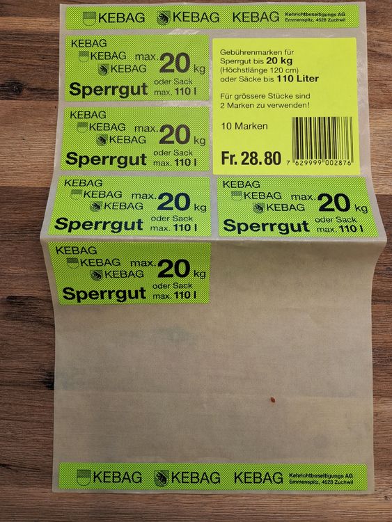 Kebag 60 + 110 Liter Kehrichtmarken / Gebührenmarken (Neu und ...