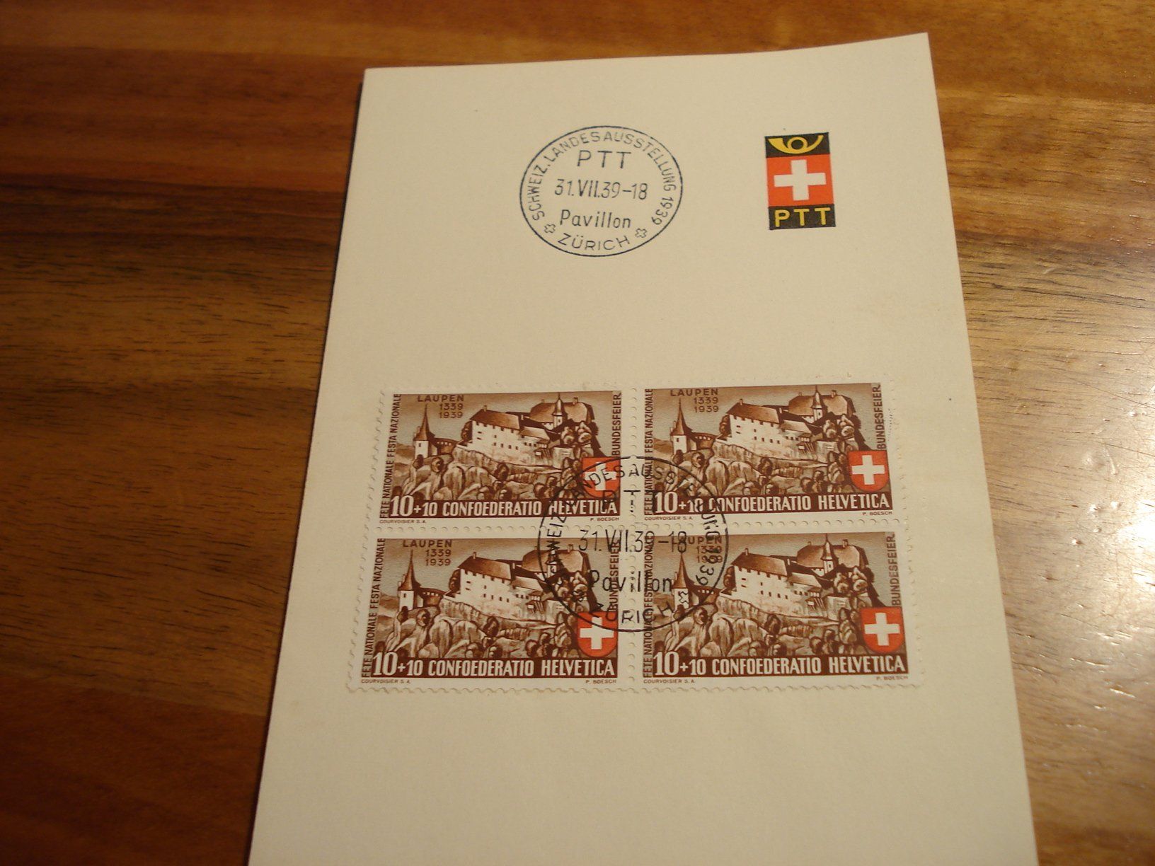 PTT-Blättli 1939. o Landi Pavillon, 4erblock Patria, Laupen (Gebraucht ...