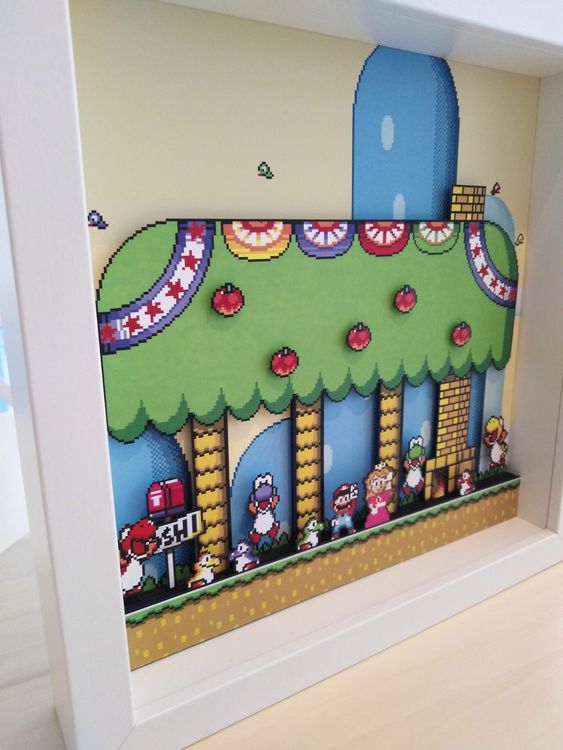 Super Mario World SNES End Scene Shadow Box Diorama (Neu (gemäss ...