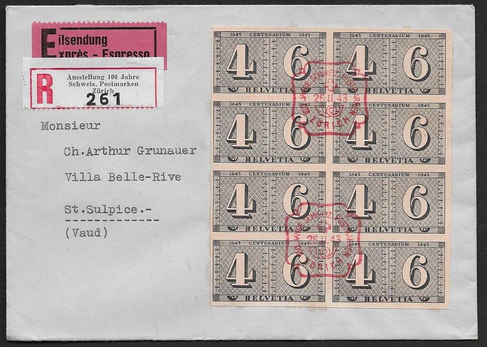 1943 FDC ZH Luxusblatt Ausschnitt W15 8erBlock selten ab 1.- | Kaufen auf Ricardo