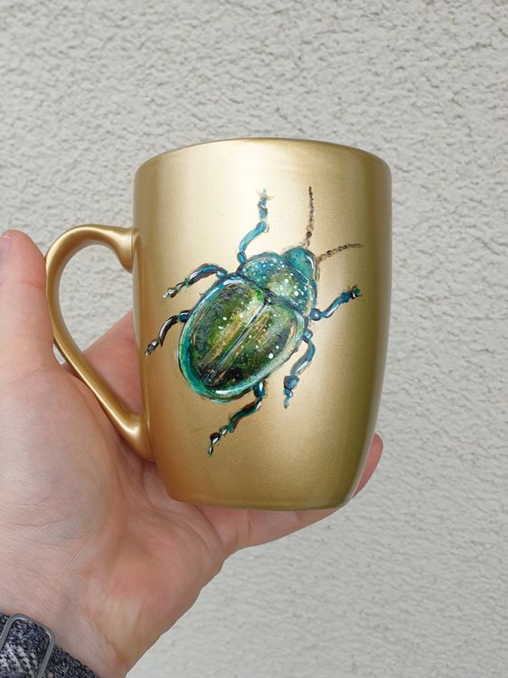 Becher Tasse handbemalt Käfer gold | Kaufen auf Ricardo