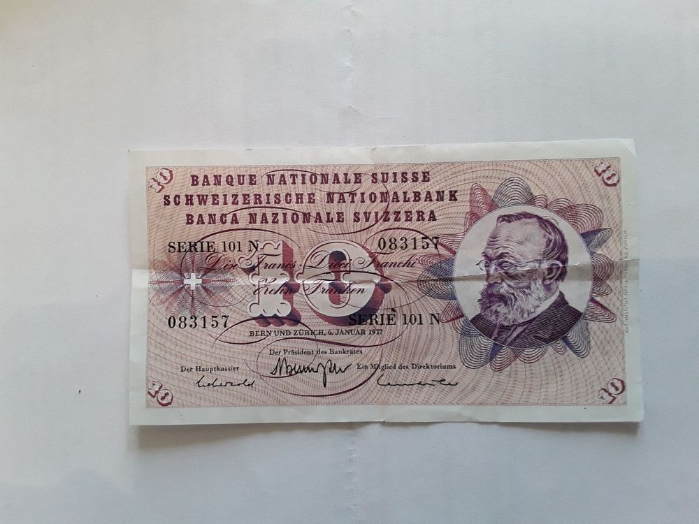 10Fr. Note Schweiz 1977 guter Zustand (Gebraucht) in Emmenbrücke für ...