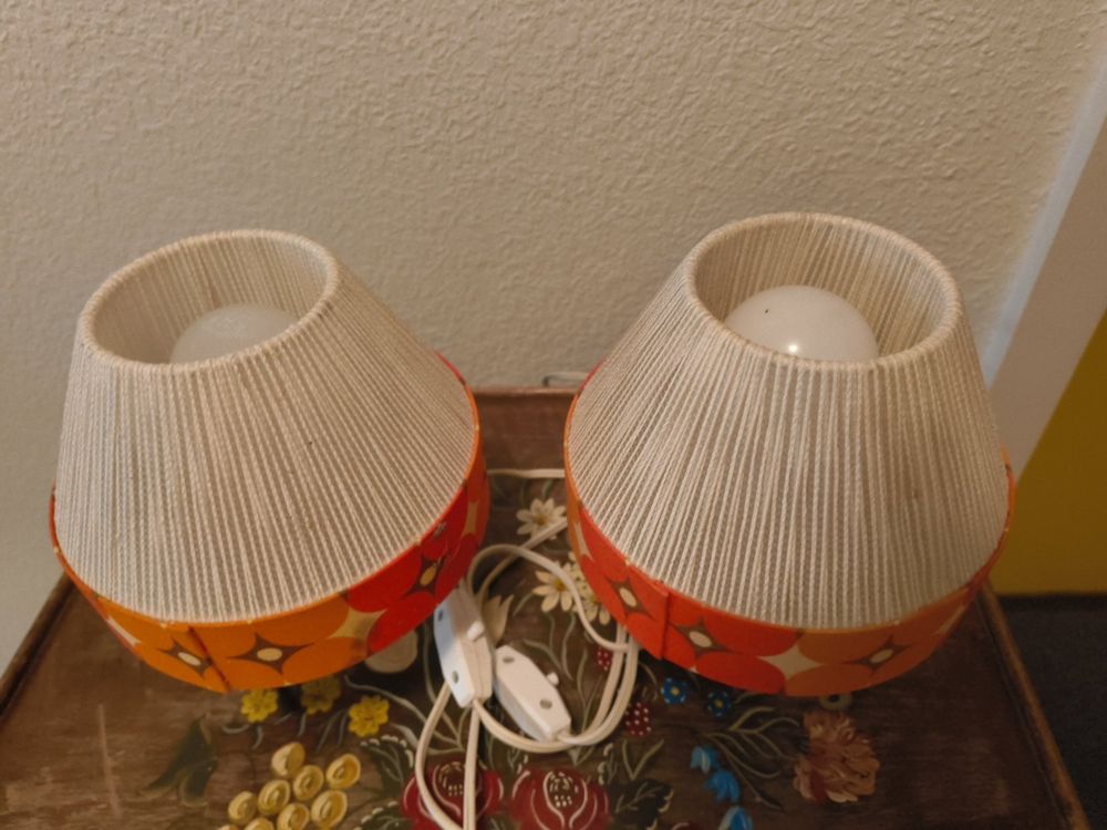 2 Stk Vintage 70er Jahre Tisch Nachttisch Lampe Bast (Gebraucht) in ...