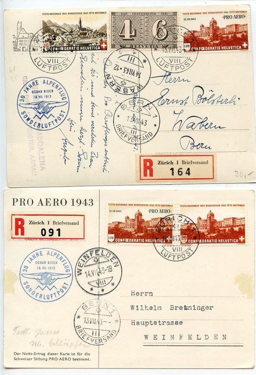 2 R-FLUGPOSTKARTEN MIT F36 PRO AERO 1943 | Kaufen auf Ricardo