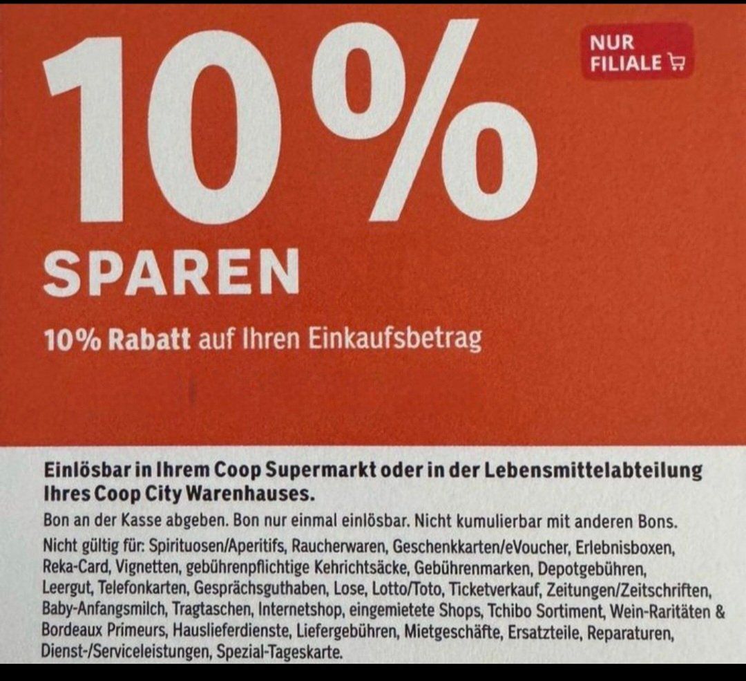 Gutschein 10 %Rabatt auf gesamten Einkauf im Coop Supermarkt | Acheter sur Ricardo